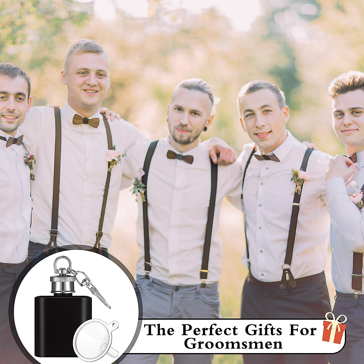 Bokon 10 Pcs Mini Keychain Flask Bulk 1oz Stainless Steel Hip Jar Pocket Hidden Flask for Liquor Men Women Groomsmen Gifts with 10 Plastic Funnels(Black)