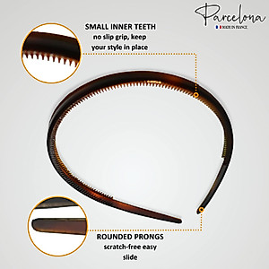 Parcelona French Thin Set of 2 Tortoise Shell Brown and Black Comb Hair Headbands with Inner Teeth Nibs