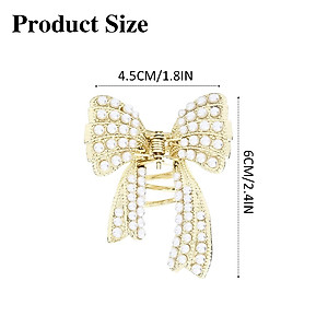 Brinie Pearl Hair Claw Clamps Gold Metal Hair Claw Clips Bowknot Hair Styling Clips Non Slip Jaw Hair Clamps Hair Accessories for Women and Girls (Pack of 2)