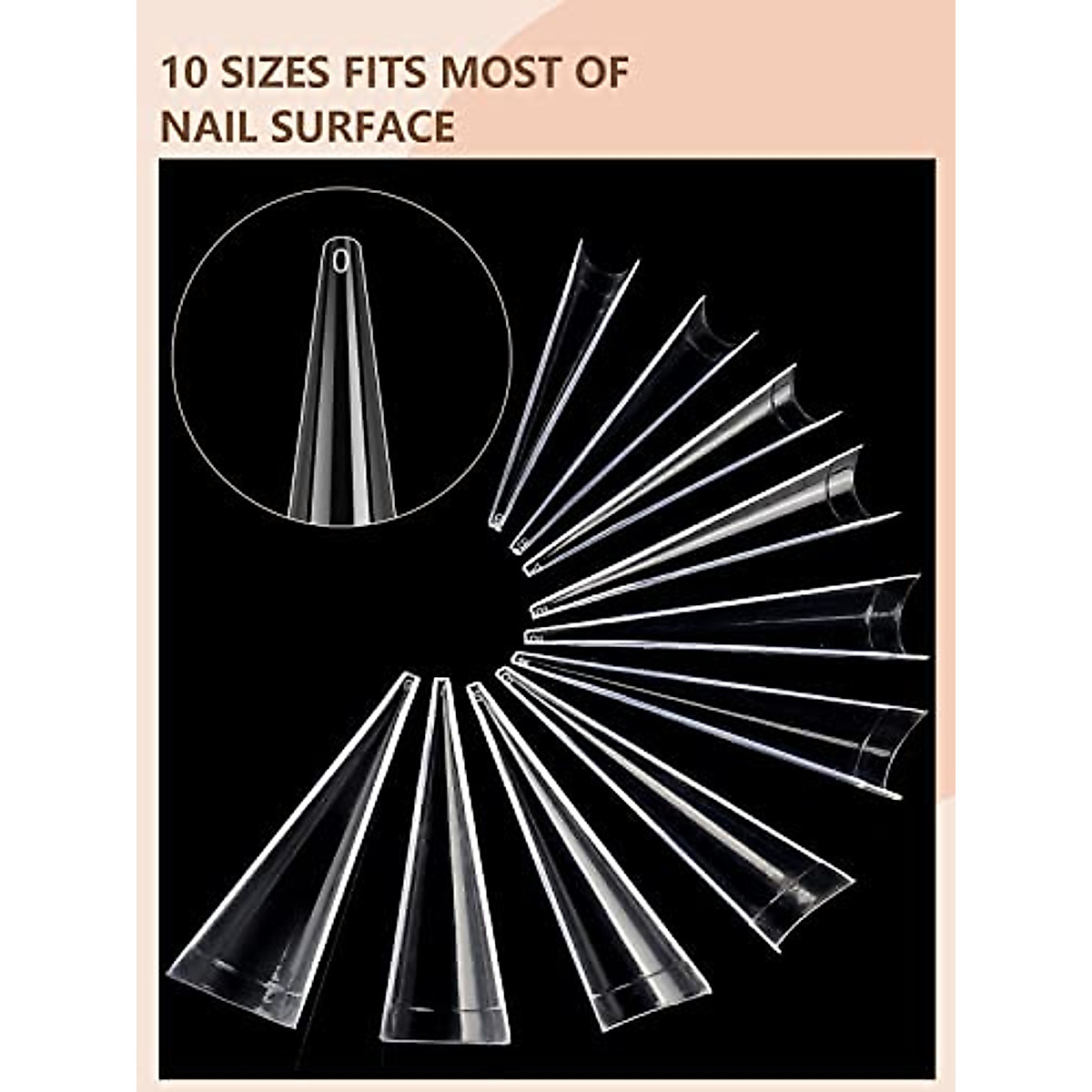 500Pcs Stiletto Nail Tips for Acrylic Nails, XL Long Clear False Nails Tips Soft Traceless, Half Cover Tapered Square False Nail Tips for Nail Extension Nail Art, Home DIY Nail Salon 10 Sizes