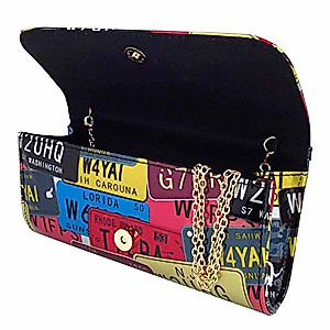 JNB License Plate Faux Patent Leather Clutch with Bow, Silver