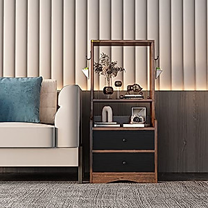 ALISENED 2 Tier Bookshelf, Tall Bookcase with 2 Storage Drawers, Display Standing Shelf Units, Wood Storage Shelf for Living Room, Bedroom, Home Office, Rustic Brown