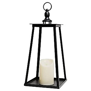 HPC Decor 16inch Lantern Decorative w/Flickering LED Candles- Decorative Outdoor Lantern- Chunky Black Metal Candle Lantern- Vintage Lantern Decor for Indoor, Outdoor, Patio, Porch (No Glass)