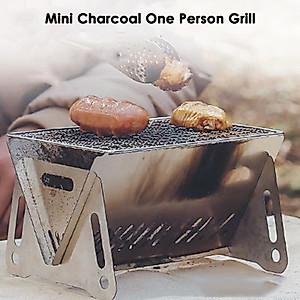 Mini Portable Charcoal Grill, Stainless Steel Small Folding BBQ One Person Tabletop Grill for Garden Bars Outdoor Camping