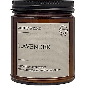 Arctic Wicks Scented Coconut Beeswax Candles | Coconut Beeswax Non Toxic Candle 9oz Amber | Farmhouse Candles Non-Toxic Clean Burn 100% USDA Certified Biobased (Lavender)