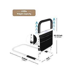 YEEGO DIRECT Bed Rails for Elderly Adults Safety, Height Adjustable Bed Assist Rail for Seniors, Bedside with Storage Pocket and LED Induction Light, Fit Twin Bed Support Up to 400lbs