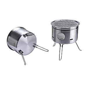 ARC USA BQ2026, Easy Carry Stainless Steel Camping Stove Backing Stove Portable Wood Burning Stoves for Picnic BBQ Camp Hiking with Grid