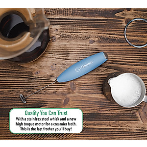 Elementi Milk Frother Wand & Matcha Mixer, Mini Electric Whisk for Coffee - Frother for Coffee - Milk Frother Handheld - Coffee Stirrers Electric Matcha Frother & Hand Whisk (Light Blue)