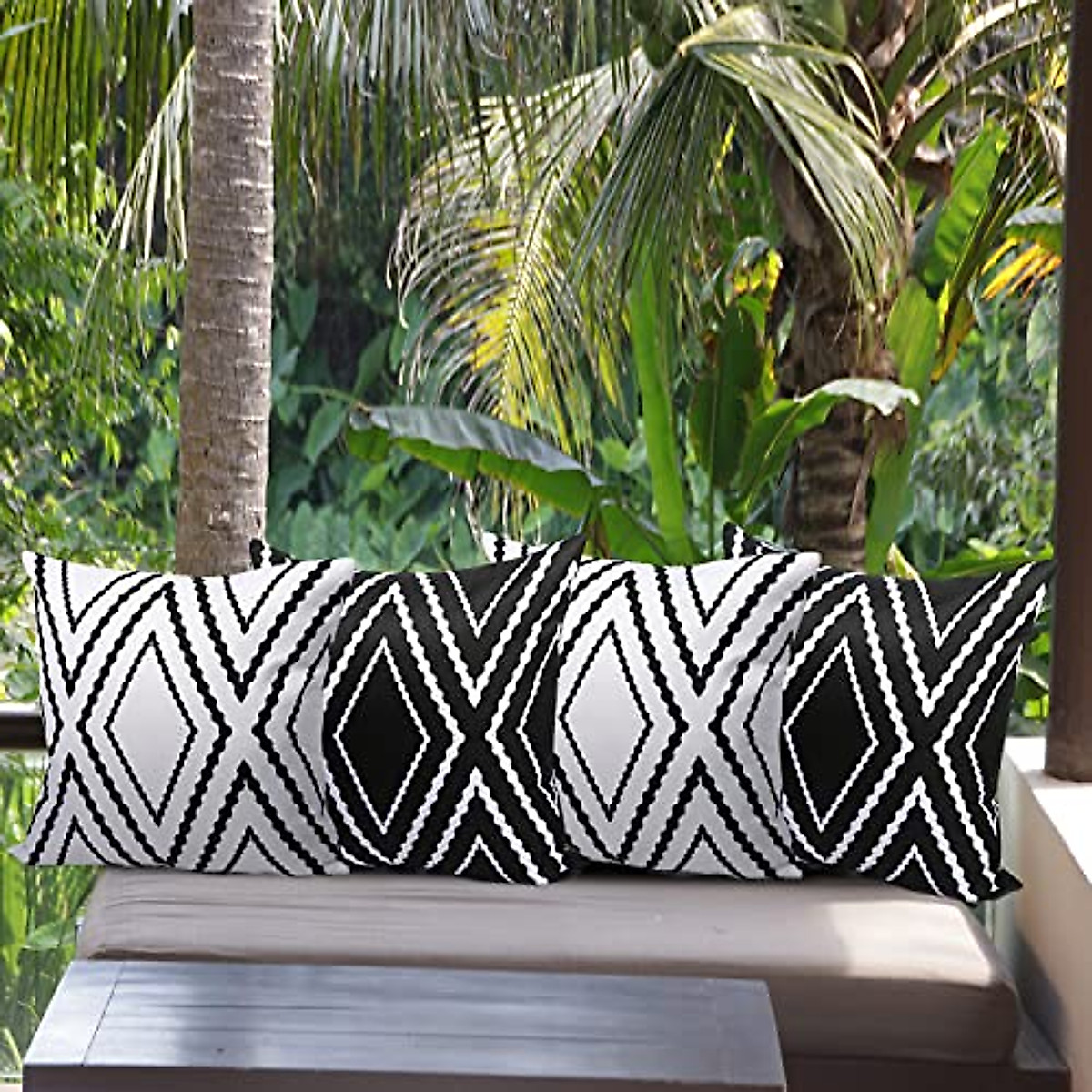 Hckot Outdoor Waterproof Boho Throw Pillow Covers for Patio Furniture Set of 2 Geometric Decorative Pillow Cases for Couch Garden Tent Balcony 18 X 18 Inch(White)