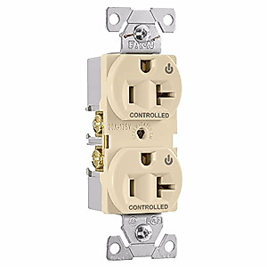 Eaton 5362CDV Arrow Hart Dual Control Heavy Duty Industrial Grade Duplex Receptacle, Auto-grounding, #14-10 AWG, 20A, Flush, 125V, Ivory, Brass, High-Impact Nylon face, 5-20R, 2-Pole (10-Pack)