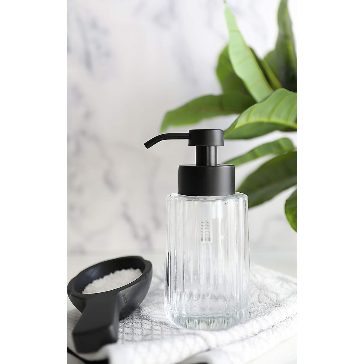 Rail19 Flora Fluted Foaming Soap Dispenser | Vintage-Inspired Modern Glass Refillable Pump Bottle for Bathroom Vanity Countertop and Kitchen, 10oz (Stainless)