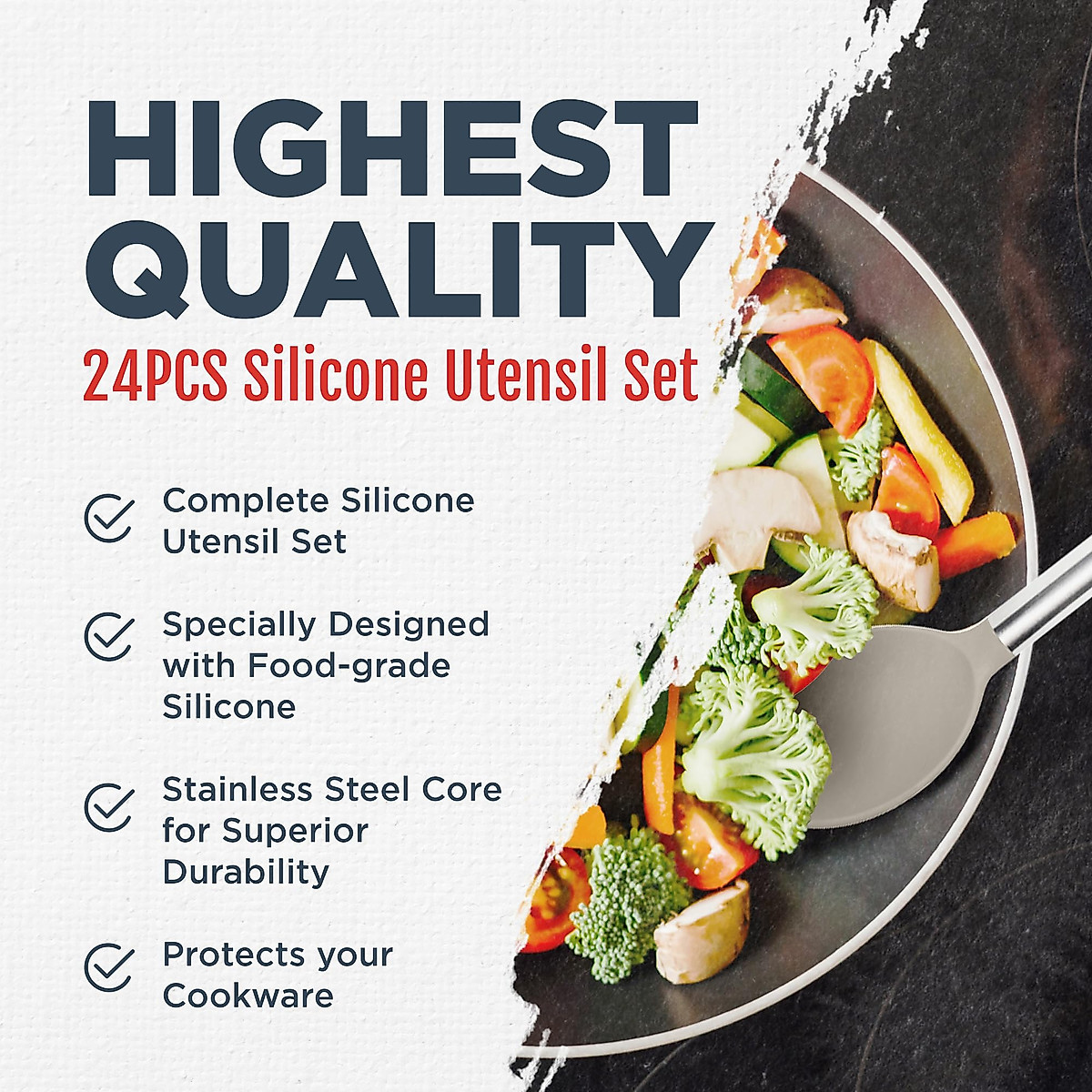 Silicone Kitchen Utensils Set - Culinary Couture 24-Pieces Khaki Silicone Cooking Utensils Set for Nonstick Cookware - Silicone Spatulas Set, Stainless Steel Handle & Other Kitchen accessories