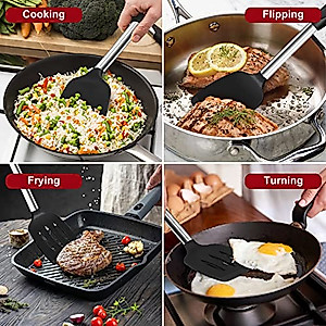 Silicone Spatula Turner Set, Premium Spatulas Silicone Heat Resistant Pack of 2 Kitchen Spatula for Nonstick Cookware, Solid & Slotted Rubber Spatula for Fish, Eggs, Pancakes, Wok, Cooking Utensils