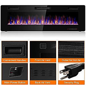 Tangkula 60 Inches Recessed Electric Fireplace, in-Wall & Wall Mounted Electric Heater with Adjustable Flame Color & Speed, Remote Control, Touch Screen, 750-1500W (60 Inches)