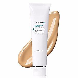 ClarityRx Physical Skin Defense Tinted Mineral SPF 50 Moisturizing Sunscreen, Natural Plant-Based Water-Resistant UV Protection with Zinc & Hyaluronic Acid for Face & Body (3.5 oz)