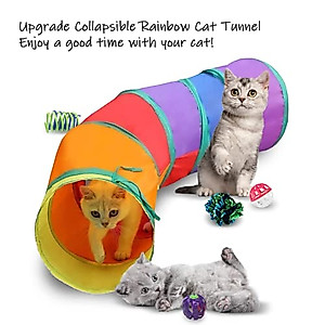 22PCS Cat Toys, Kitten Toy with Collapsible Rainbow Cat Tunnel, Cat Toys for Indoor Cats, Interactive Cat Toy Set Include Crinkle Ball, Variety Jingle Bells, Spring Toy, Mouse Toys for Cats, Kitty