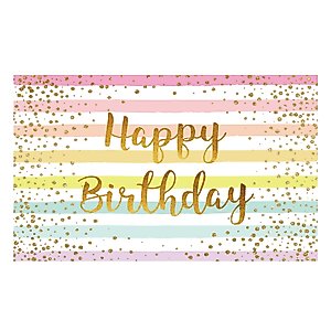 Funnytree Colorful Happy Birthday Backdrop Rainbow Stripes Bday Kid Girl Baby Shower Party Banner Decoration Supplies Favors Gifts Table Photography Background Photobooth Prop