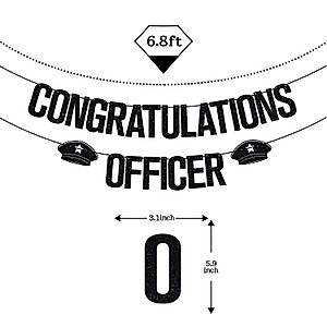 Congratulations Officer Banner, Congrats Officer Banner, Officer Graduation Decorations Supply, Police Academy Graduation Party Black Glitter