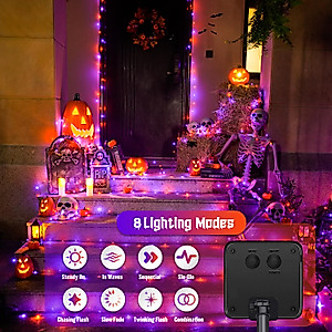 JMEXSUSS 66ft 200 LED Orange Purple Halloween Lights,2 Pack Solar Halloween String Lights, Outdoor Waterproof, 8 Modes Solar Fairy Lights for Garden Party Decorations