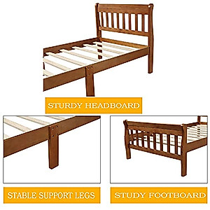 SOFTSEA Twin Platform Bed Frame with Headboard and Footboard for Kids, Solid Wood Twin Bed Frame with Support Slats/Easy Assembly (Twin, Oak)