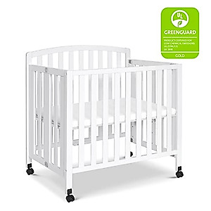 DaVinci Dylan Folding Portable 3-in-1 Convertible Mini Crib and Twin Bed in White, Greenguard Gold Certified