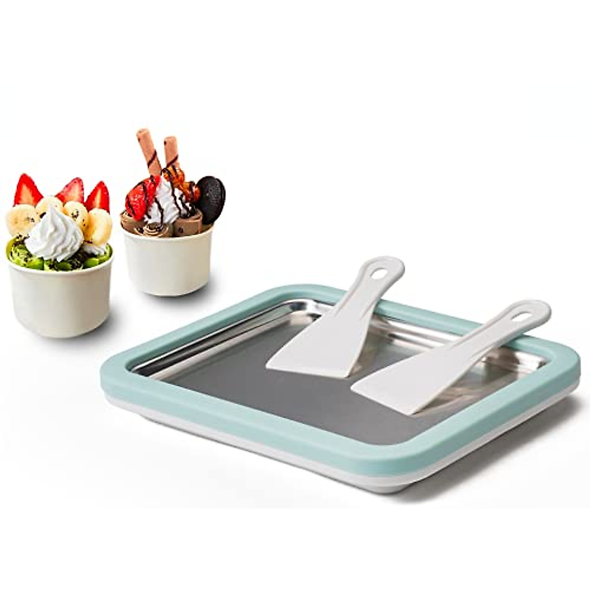 JoyMech Ice Cream Roll Maker Rolled Ice Cream Machine, Sweet Spot Pan, Instant Cold Plate, Ideal for Making Rolled Ice Cream Soft Serve Slushies Frozen Yogurt Sorbet and Gelatod (Aquamarine)