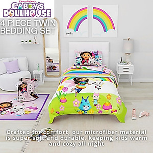 Franco DreamWorks Gabby's Dollhouse Cakey, Mercat and Pandy Kids Bedding Super Soft Comforter and Sheet Set, 4 Piece Twin Size, (Official Licensed Product)