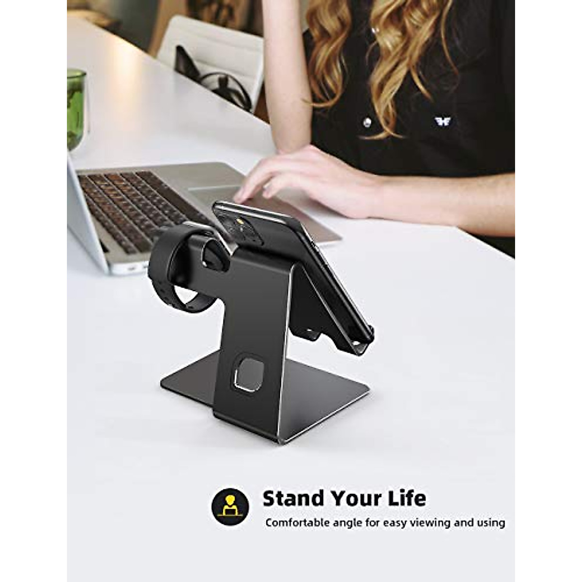 Lamicall Stand for Apple Watch Phone Holder 2 in 1 Desktop Stand Holder Charging Station Dock Compatible with Apple Watch SE Series 8/7/6/5/4/3/2 Ultra [Charging Cable Not Include]