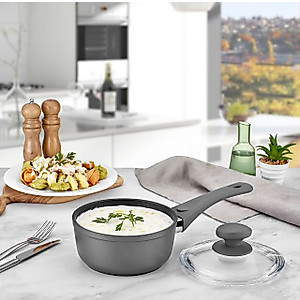 Saflon Titanium Nonstick 2 Quart Sauce Pan with Glass Lid Forged Aluminum with PFOA Free Coating