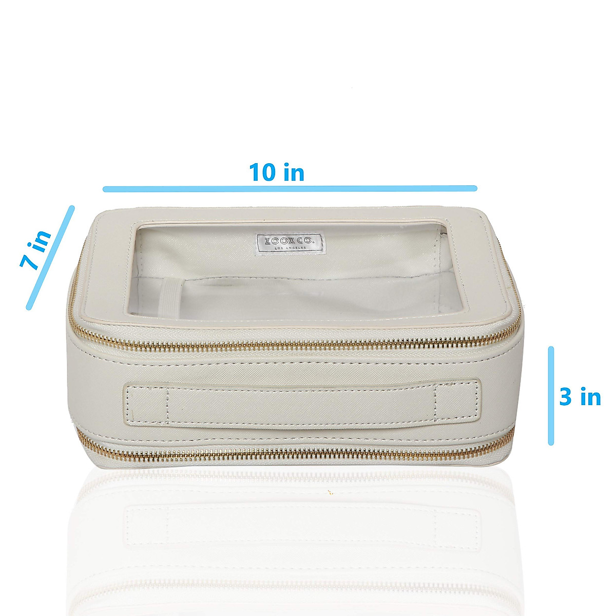ZOOX Clear Jetset Case, Jumbo Size, 2-Layer Compartments, Chic Cosmetics Makeup Bag for Travel (White Ivory)