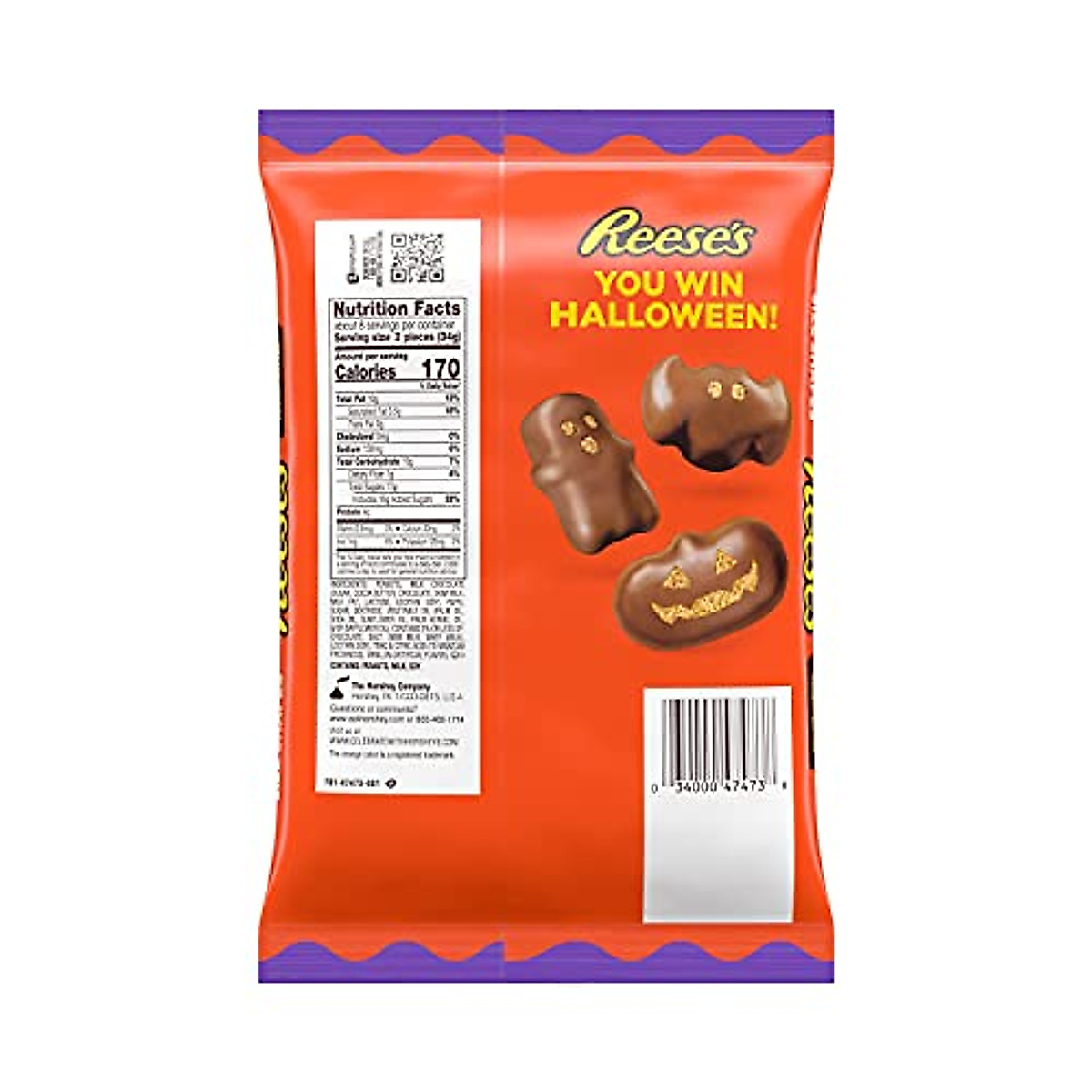 REESE'S Assorted Milk Chocolate Peanut Butter Snack Size Shapes Candy, Halloween, 9.6 oz Variety Bag