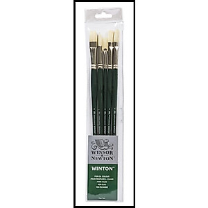 Winsor & Newton Winton Long Handle Brush (5 Pack) (Round 6, Filbert 6, Flat 6, Bright 8, Fan 3)