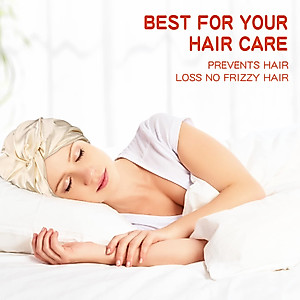 3 Pieces Silk Hair Wrap for Sleeping Women Bonnet Silk Sleeping Bonnet Elastic Hair Care Sleep Cap for Natural Curly Hair (Champagne, Black, Rose Gold)