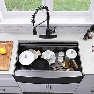 KINGO HOME 33 inch Black Farmhouse Sink, 16 Gauge Ledge Stainless Steel Rustic Farmhouse Sink Apron Front Undermount Farm Kitchen Sink with Accessories Farmers Sink Rustic Farmhouse Kitchen Sink