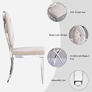 Asday Beige Dining Chairs Set of 2, Beige Velvet with Sliver Polished Metal Legs Dining Room Chiars, Upholstered Kitchen Chairfor Living Room, Dinning Room, Office(Set of 2)
