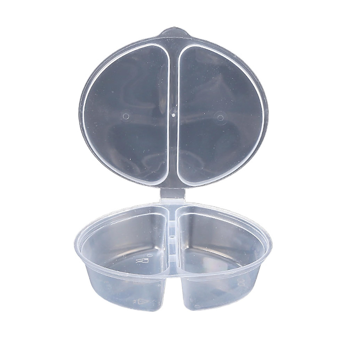 CATPAN Condiment Containers with Hinged Lids:Disposable Two-Compartment Sauce Containers,Clear Leak Proof Sauce Cups,Small Plastic Containers for Sauces,Travel Snack,100ML,30PCS