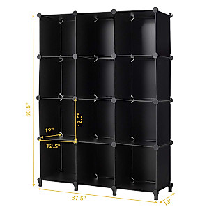 Tangkula 12 Cubes Storage Organizer, DIY Plastic PP Closet Cabinet w/Rustproof Steel Frame, Portable DIY Modular Storage System w/Hammer for Toys, Books, Shoes Indoor Use