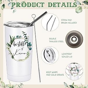 Sieral 3 Pcs Christian Gifts for Women Faith Be Still and Know Be Strong and Courageous Inspirational Travel Mug Tumbler Christian Prayer Candle Religious Bible Verse Cosmetic Bag for Mother(Still)