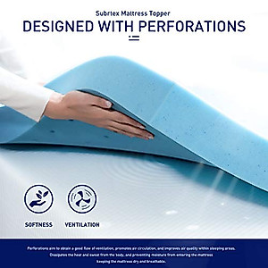 subrtex 2 Inch Gel-Infused Memory Foam Bed Mattress Topper High Density Cooling Pad Removable Fitted Bamboo Cover Ventilated Design-10 Years Warranty (Queen)
