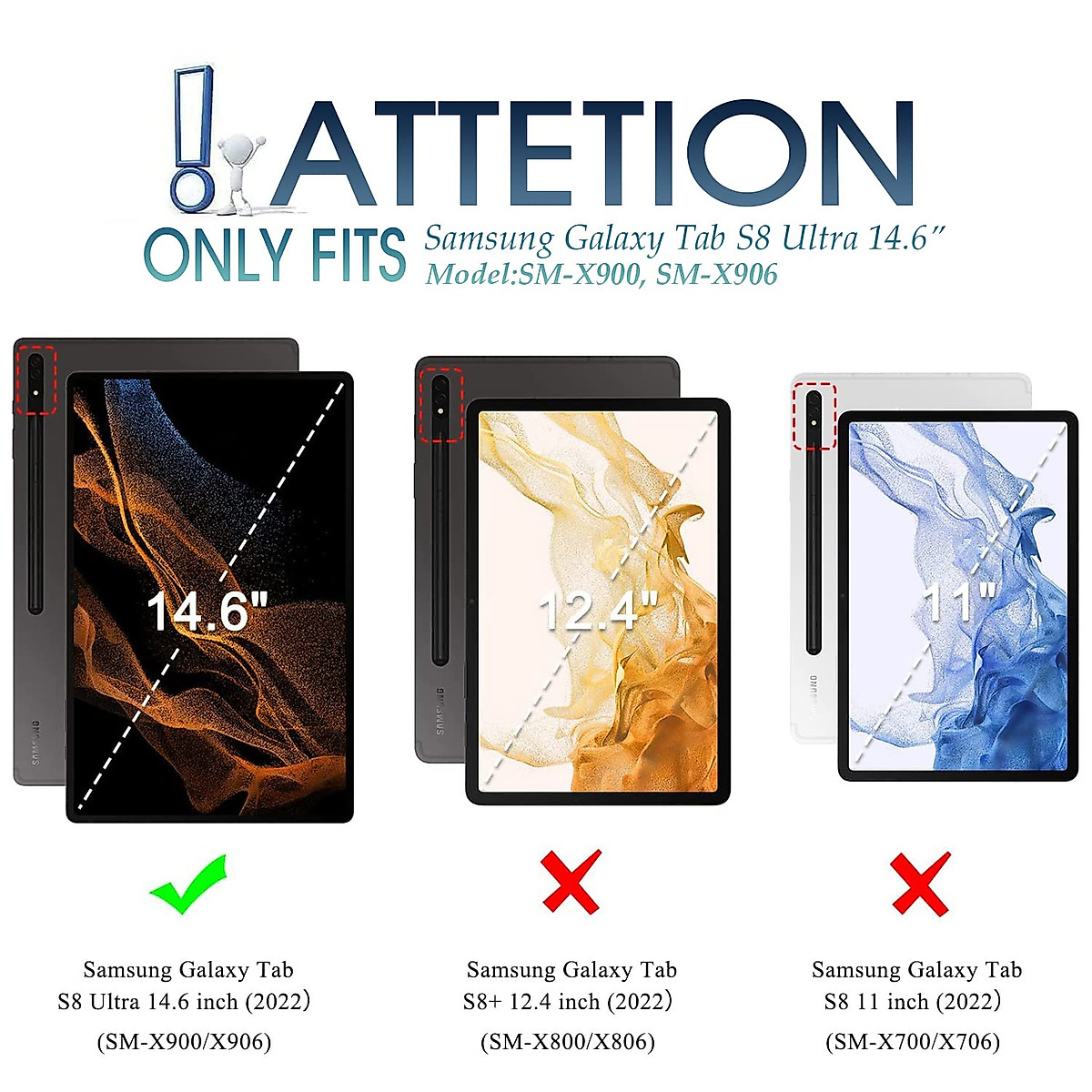 Backlit Keyboard Case for Samsung Galaxy Tab S8 Ultra 14.6 Inch 2022 with S Pen Holder, Wineecy 7 Colors Backlight Detachable Wireless Keyboard & PU Folio Stand Cover Case for SM-X900 / SM-X906 Tablet