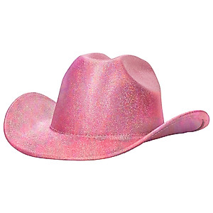 Mealah Holographic Western Cowboy Hat for Women - Sparkly Cowgirl Hat for for Wedding Music Costume Party(M-L) Rose Pink