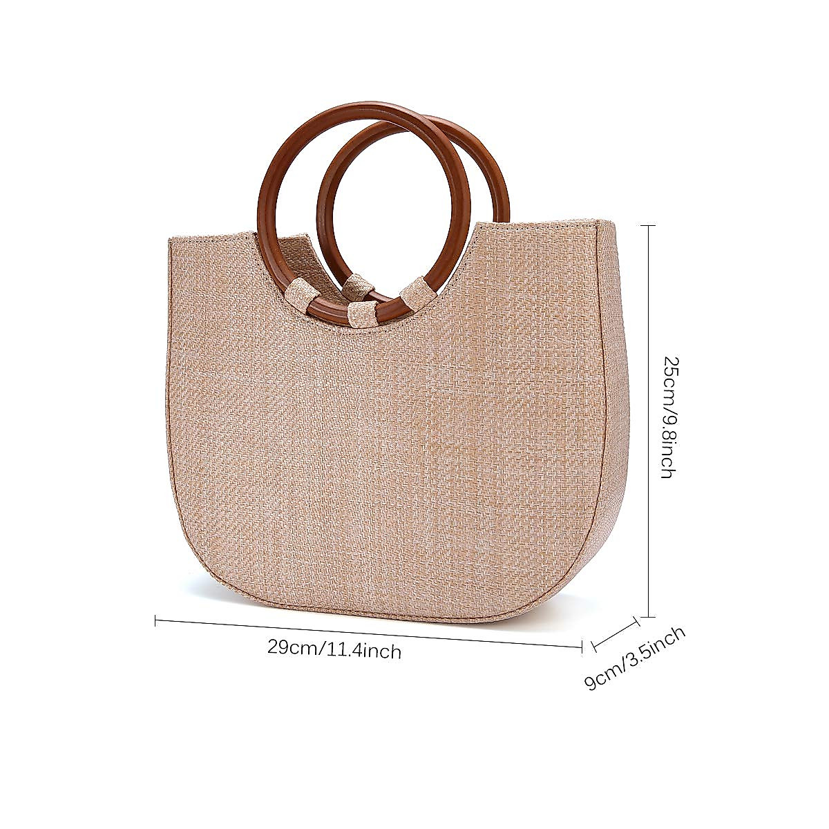 JOSEKO Summer Beach Bag, Womens Straw Handbag Straw Shoulder Bag for Beach Travel and Everyday Use Khaki 11.4" L x 3.5" W x 9.8" H