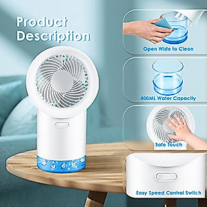 GeMitSee Personal Air Cooler, Portable Evaporative Conditioner with 3 Speeds, Mini Air Fan with USB for Home, Bedroom Room, Office, Dorm, Car, Camping Tent, Blue