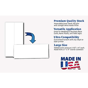 Printable Name Tent Cards - Large 3-1/2" x 11" - Blank Folding Paper for Place Cards/Table Cards - White 80lb Cover - 50 Pack