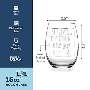 Surviving Deployment One Sip Stemless Wine Glass - Military Wine Glass, Surviving Deployment, Military Wife Gift, Deployment Gift, Army Wife, Navy Wife, Marine Wife, Coast Guard Wife