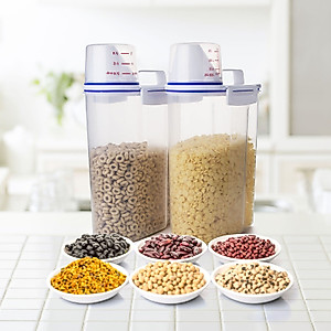 TBMax Cereal Container Oatmeal Dispenser - 2Pack, Rice Storage Bin with Airtight Design+ Measuring Cup + Pour Spout + 2KG Capacities Perfect for Suger Grain Flour Nuts Organization