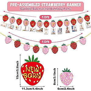 Strawberry First Birthday Party Decoration Berry 1st Monthly Photo Banner Milestone Photograph Bunting Garland for Baby Girl 12 Months Photo Display Baby Shower Birthday Party Decorations Supplies