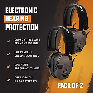 Walker's Razor Slim Shooter Electronic Hunting Folding Hearing Protection Earmuffs with 23dB Noise Reduction and Sound Amplification, (2 Pack)