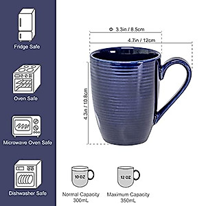HENXFEN LEAD Coffee Mugs Set of 4-12 Oz Ceramic Coffee Cup with Large Handle for Tea, Milk, Latte and Cocoa, Christmas Mug Gift with Texture Design for Men & Women Microwave Safe, Dark Blue