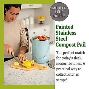 Gardener's Supply Company Large Stainless Steel Compost Pail | Stylish Kitchen Countertop Metal Compost Crock with Lid and Handle for Organic Composting | Holds 1.7 Gallon of Food Scraps